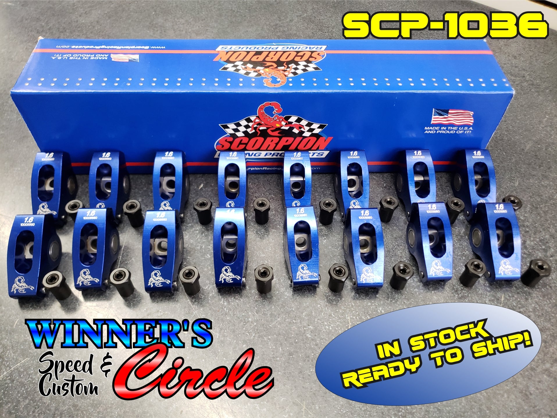 Scorpion SCP1036 SBC Roller Rocker Arms 1.6 Ratio 3/8 Stud · Winners Circle